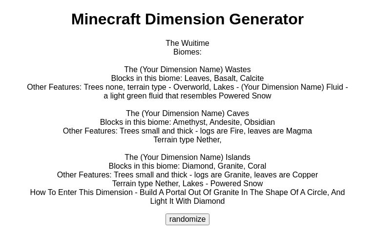 Minecraft Dimension Generator