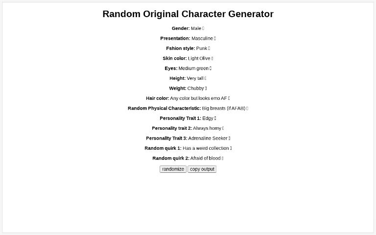 Random Original Character Generator