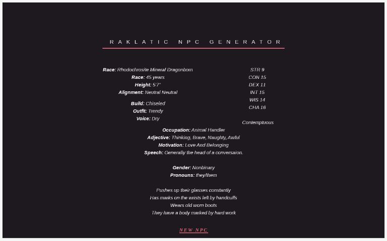 Raklatic NPC Generator