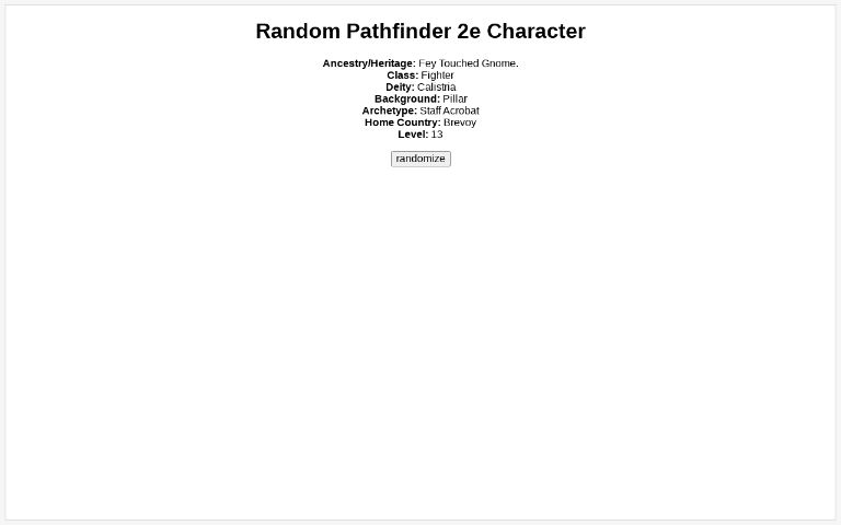 Random Pathfinder 2e Character ― Perchance Generator