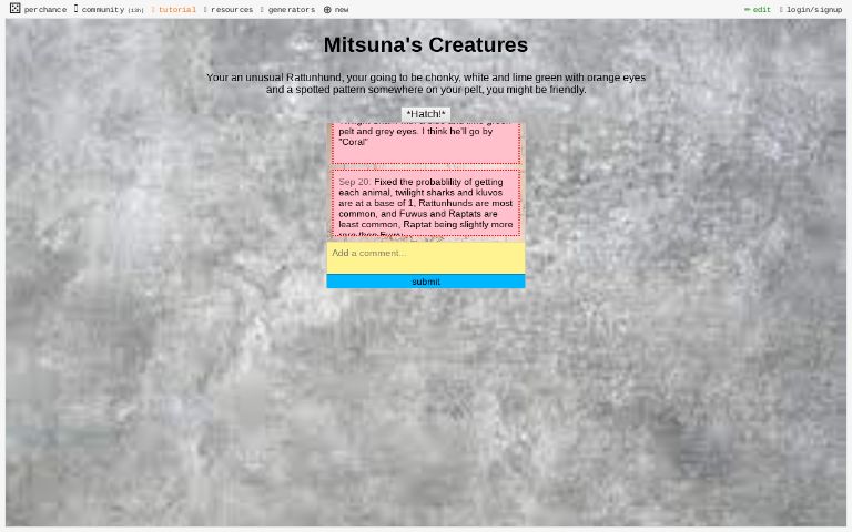 Mitsuna's Creatures ― Perchance Generator