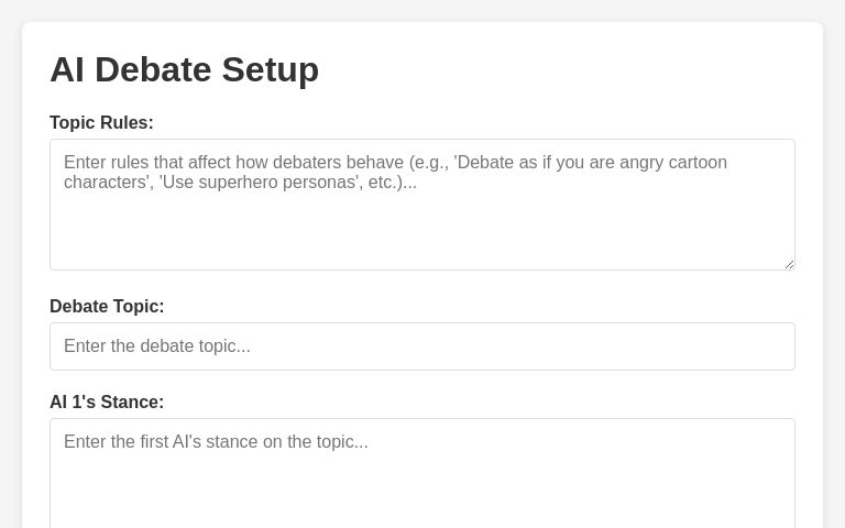 AI Debate Setup ― Perchance Generator