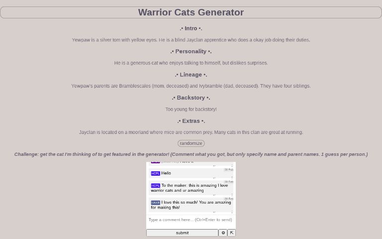 Warrior Cats Generator by berryface