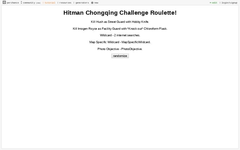 Hitman Chongqing Challenge Roulette! ― Perchance Generator