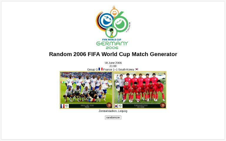 Random 2006 FIFA World Cup Match Generator