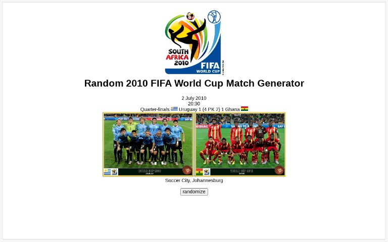 Random 2010 FIFA World Cup Match Generator