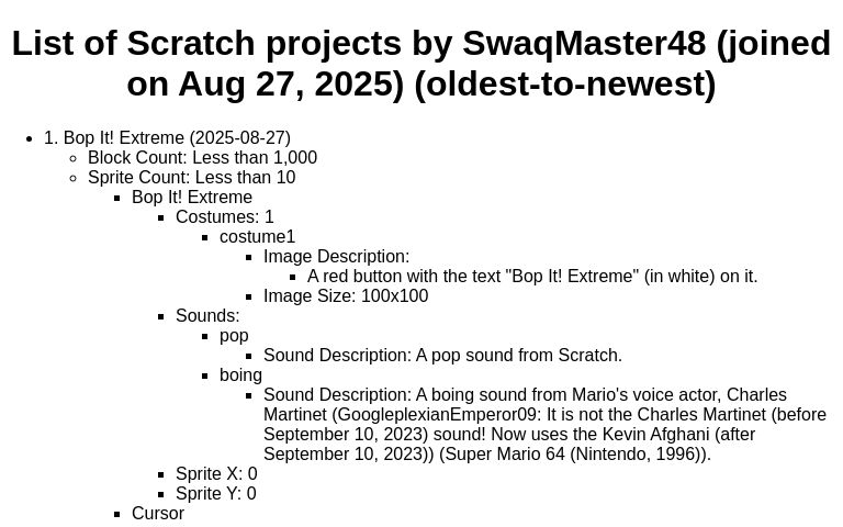 List of Scratch projects by SwaqMaster48 (joined on Aug 27, 2025 ...