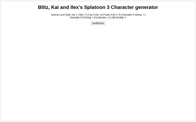 Blitz, Kai and Ilex's Splatoon 3 Character generator