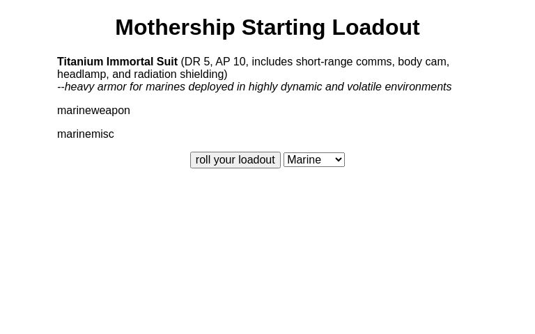 Mothership Starting Loadout ― Perchance Generator