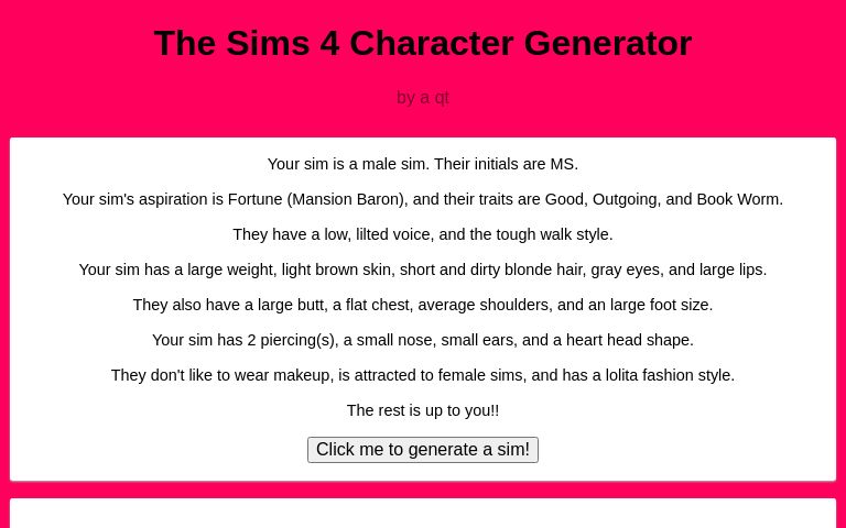 The Sims 4 Character Generator
