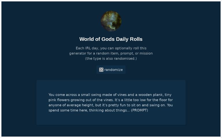 World of Gods Daily Rolls ― Perchance Generator