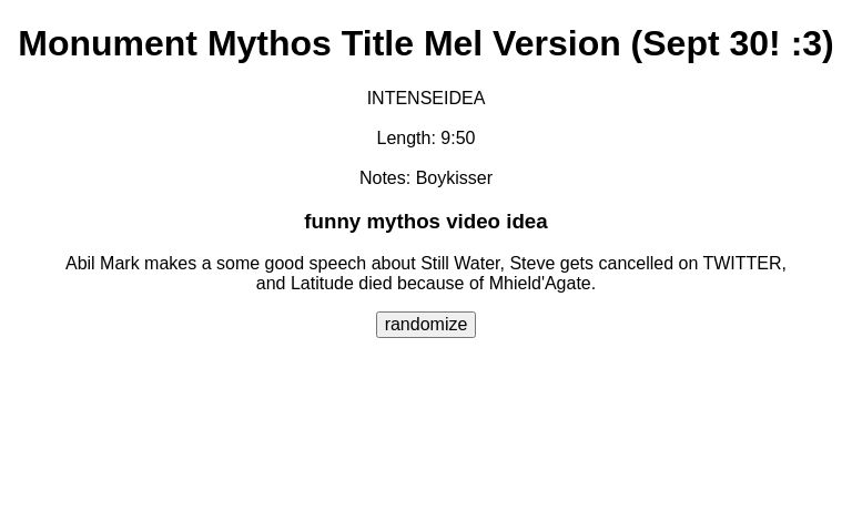 Monument Mythos Title Mel Version (Aug) ― Perchance Generator