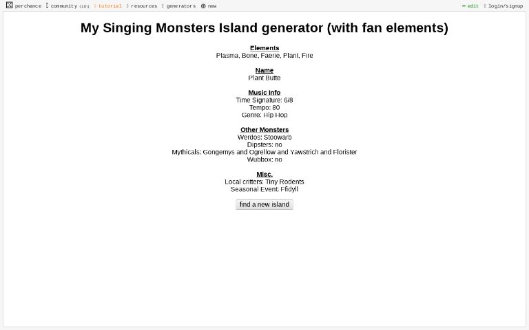 My Singing Monsters Island generator (with fan elements)
