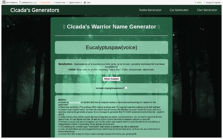 🕸 Cicada's Warrior Name Generator 🕸