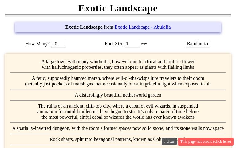 Exotic Landscape ― Perchance Generator