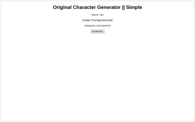 Original Character Generator || Simple