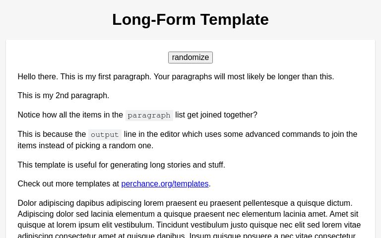 Long-Form Template ― Perchance Generator