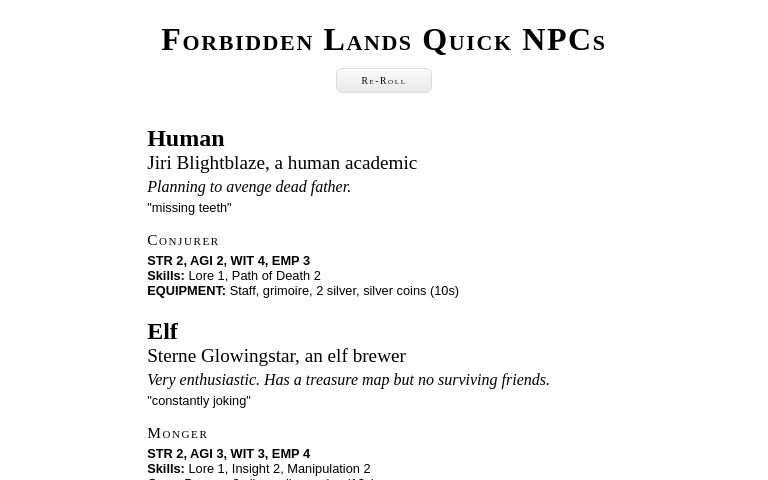 Forbidden Lands Quick NPCs ― Perchance Generator