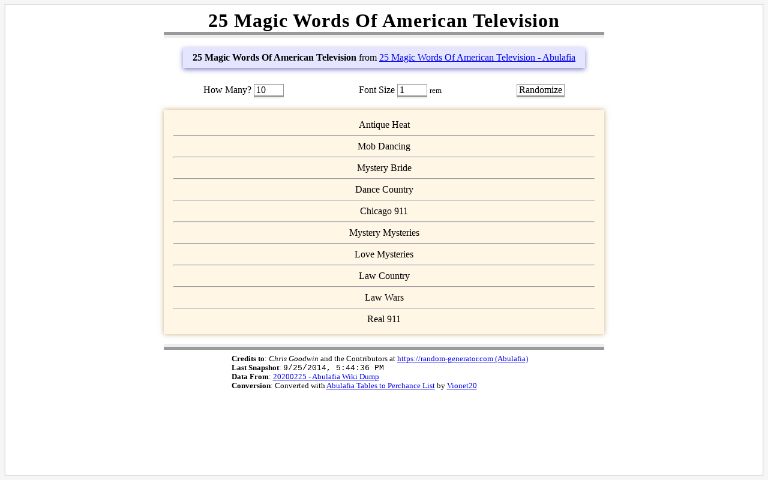25 Magic Words Of American Television ― Perchance Generator