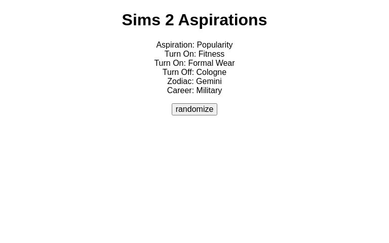 Sims 2 Aspirations ― Perchance Generator