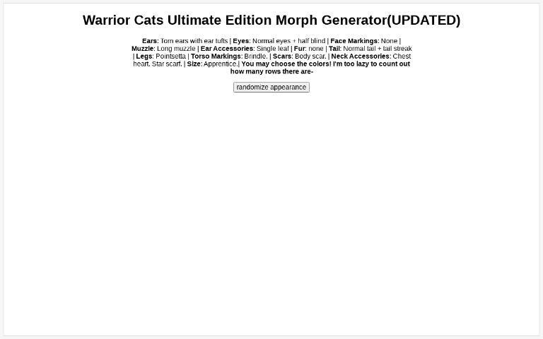 Warrior Cats Ultimate Edition Morph Generator(UPDATED)