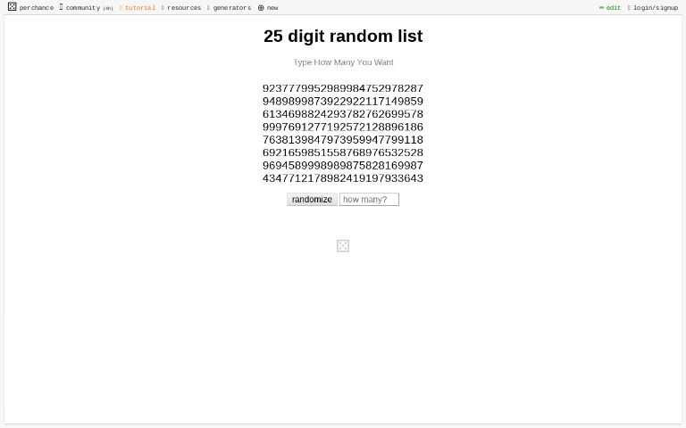 25 digit random list ― Perchance Generator