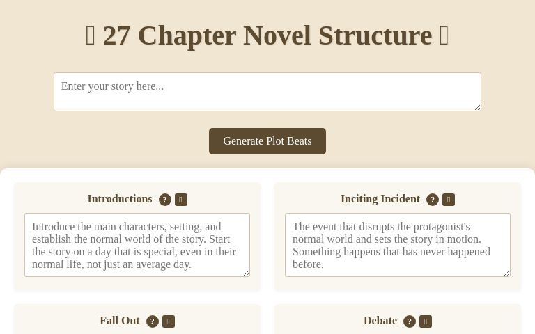 📚 27 Chapter Novel Structure 📚 ― Perchance Generator