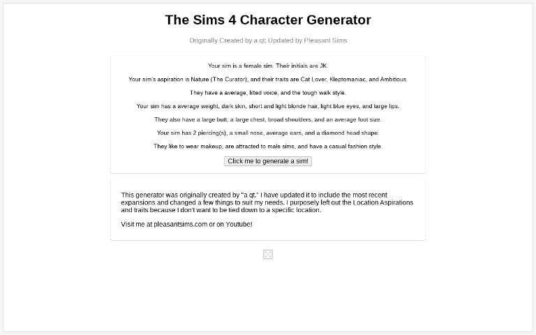 The Sims 4 Character Generator