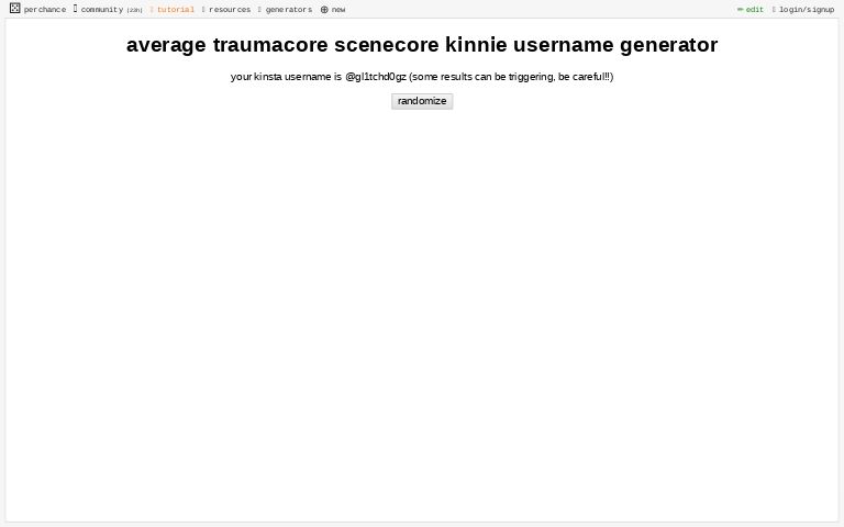 average traumacore scenecore kinnie username generator