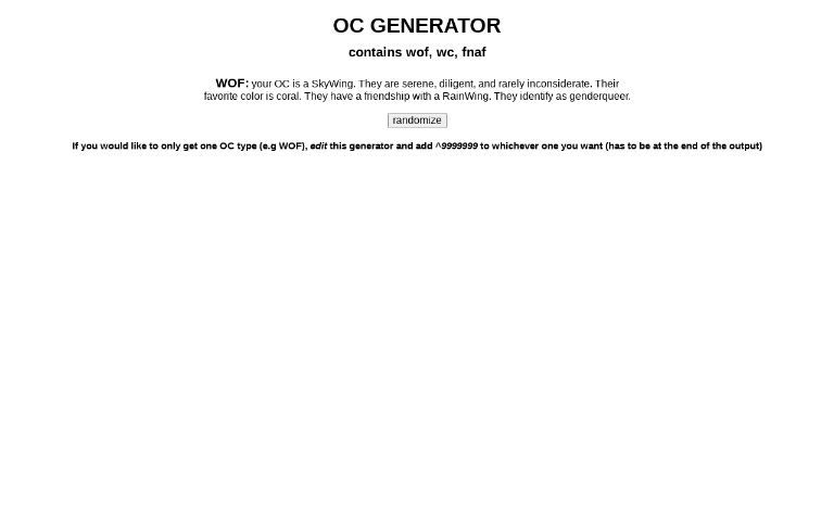OC GENERATORcontains wof, wc, fnaf