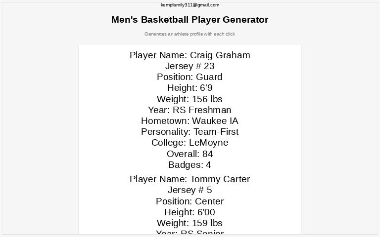 Men's Basketball Player Generator