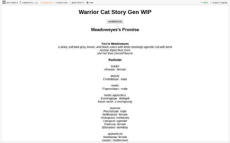 Warrior Cat Story Gen WIP