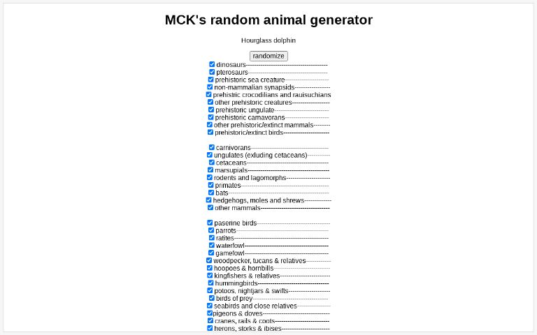 MCK's random animal generator