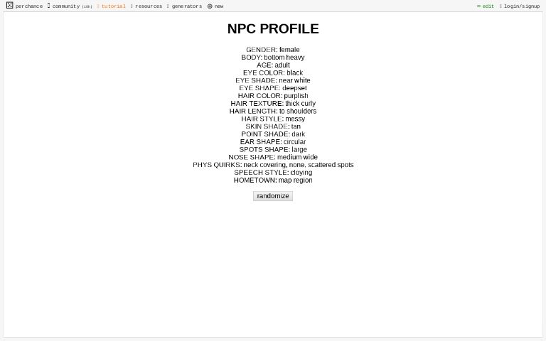 NPC PROFILE ― Perchance Generator