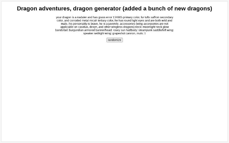 Dragon adventures, dragon generator (added a bunch of new dragons)