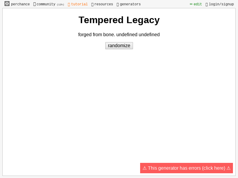 Tempered Legacy ― Perchance Generator