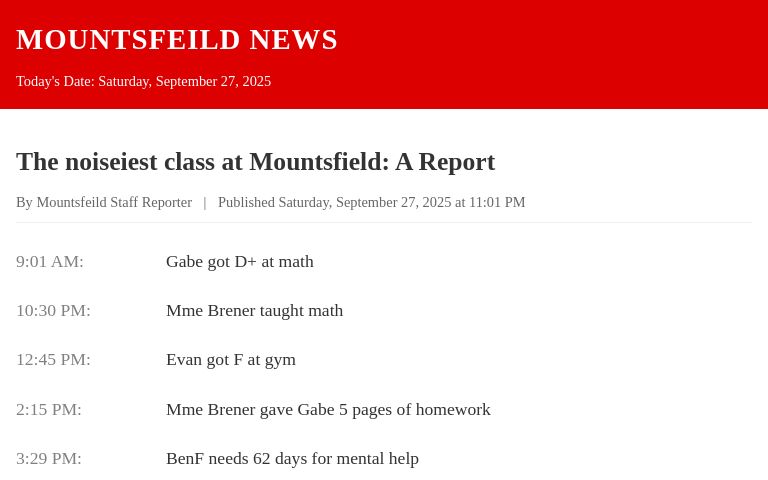 Public news report for Mrs Gardners class on June 10, 2025 ― Perchance Generator