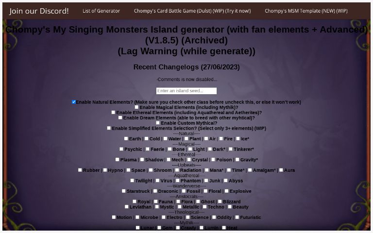 Chompy's My Singing Monsters Island generator (with fan elements ...
