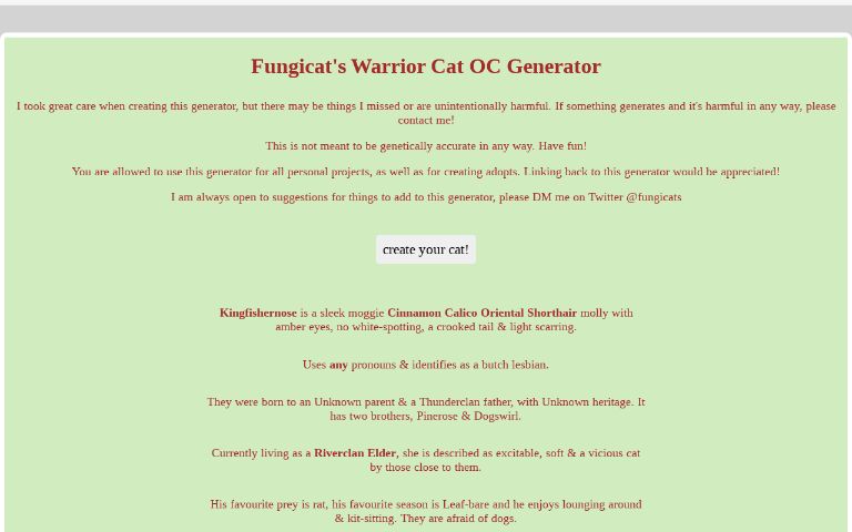 Fungicat's Warrior Cat OC Generator