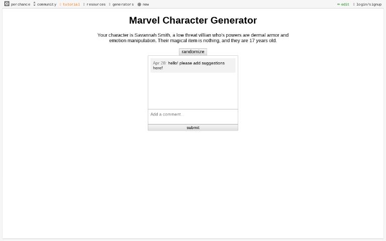 Marvel Character Generator