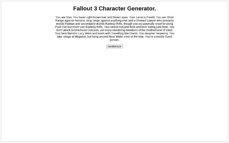 Fallout 3 Character Generator.