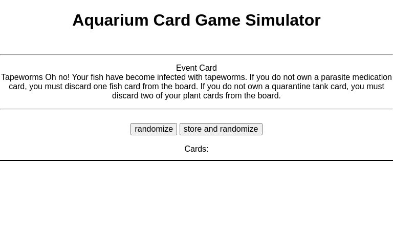 Aquarium Card Game Simulator ― Perchance Generator