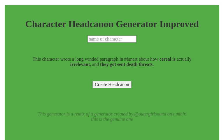 Character Headcanon Generator Improved