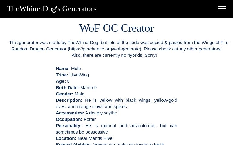 WoF OC Creator ― Perchance Generator