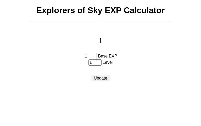 Explorers of Sky EXP Calculator ― Perchance Generator