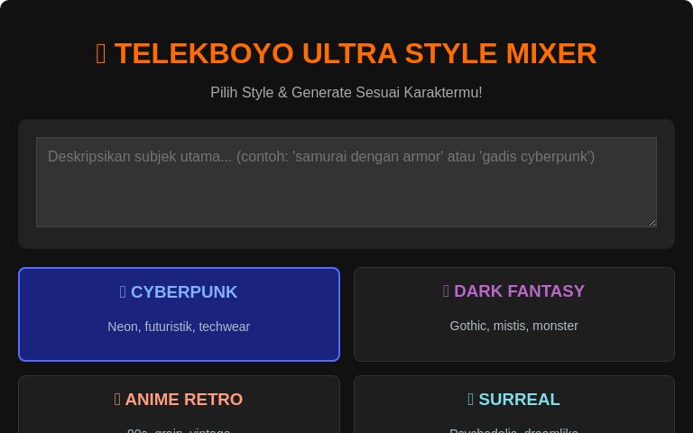 🐊 TELEKBOYO ULTRA STYLE MIXER ― Perchance Generator