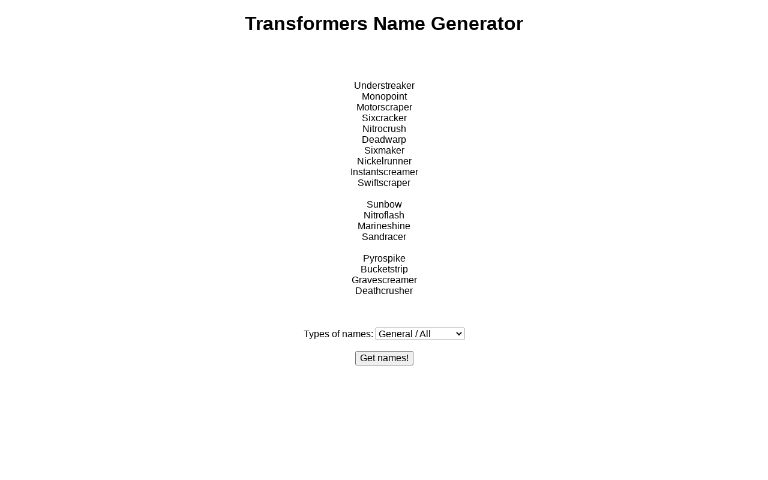 Transformers Name Generator