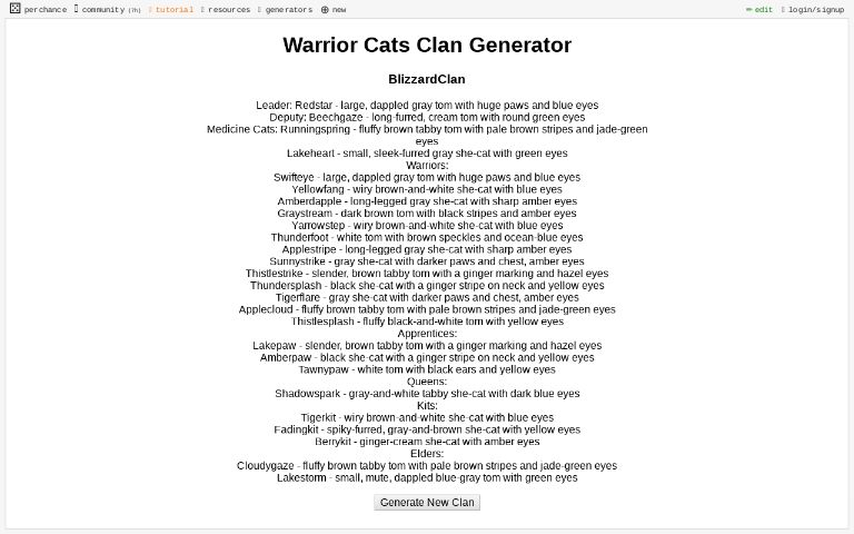 Warrior Cats Clan Generator