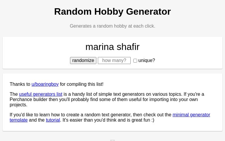 Random Hobby Generator