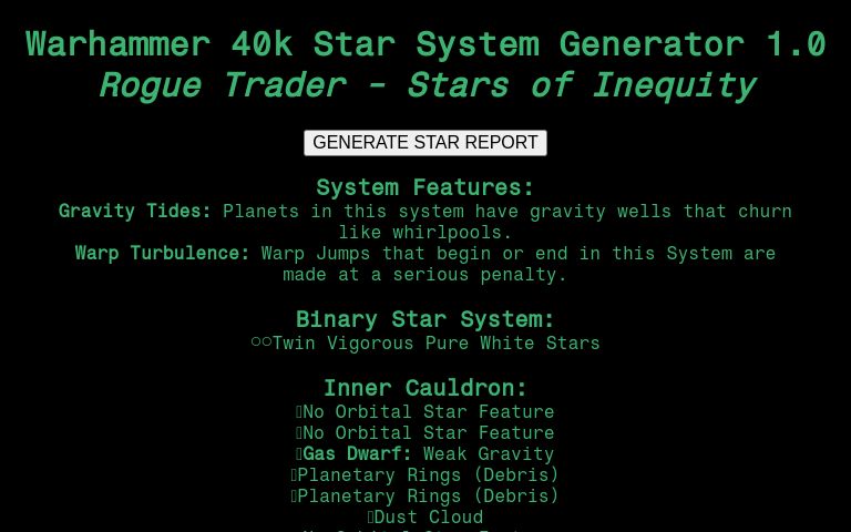 Warhammer 40k Star System Generator 1.0 Rogue Trader - Stars of Inequity
